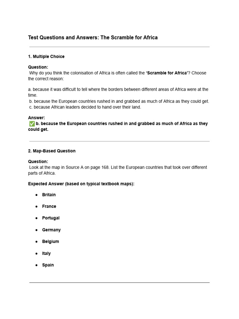 Test Questions and Answers: The Scramble For Africa | PDF | Atlantic ...