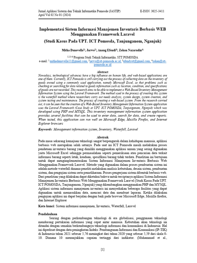 Implementasi Sistem Informasi Manajemen Inventaris Berbasis WEB Menggunakan Framework Laravel | PDF
