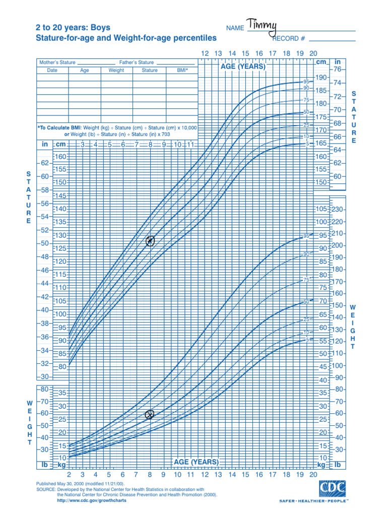 2 To 20 Years: Boys Stature Weight-For-Age Percentiles - For-Age and ...