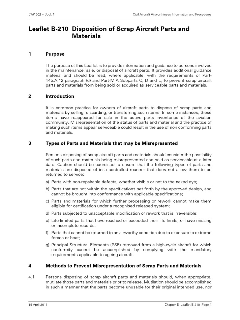 Leaflet B 210 Disposition of Scrap Aircraft Parts and Materials | PDF