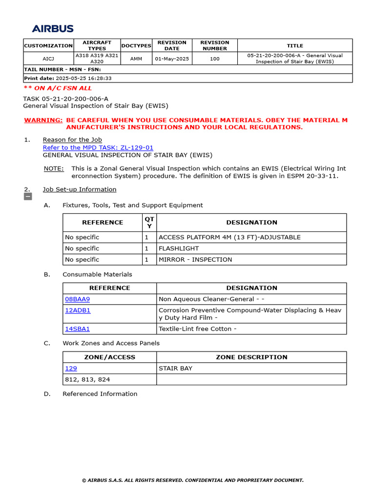 AMM 05-21-20-200-006-A - General Visual Inspection of Stair Bay (EWIS ...