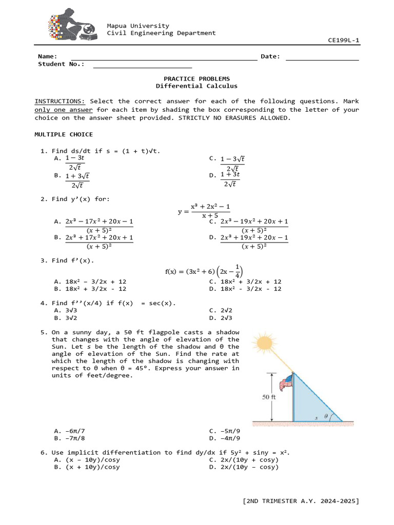 2T2425 C1 Diff Calc (Practice) | PDF | Tangent | Mathematical Analysis