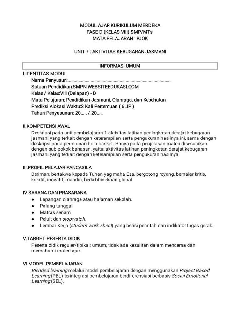Modul PJOK 8 Unit 7 | PDF