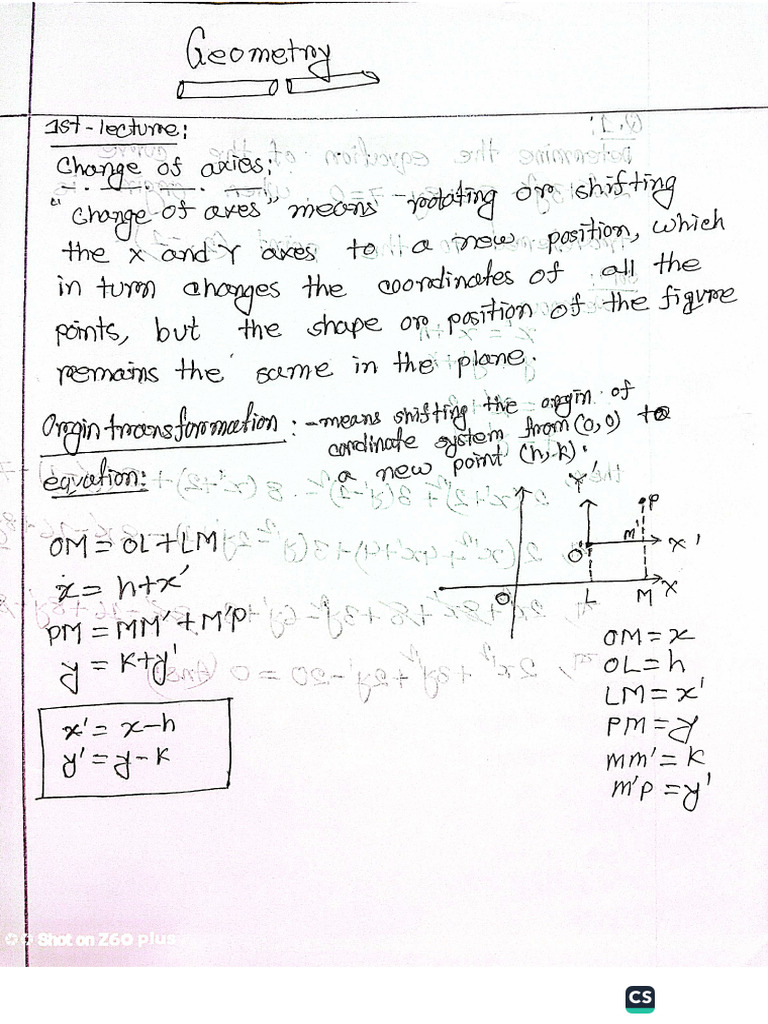 1st Lecture of Geometry. Topic Change of Axies. | PDF