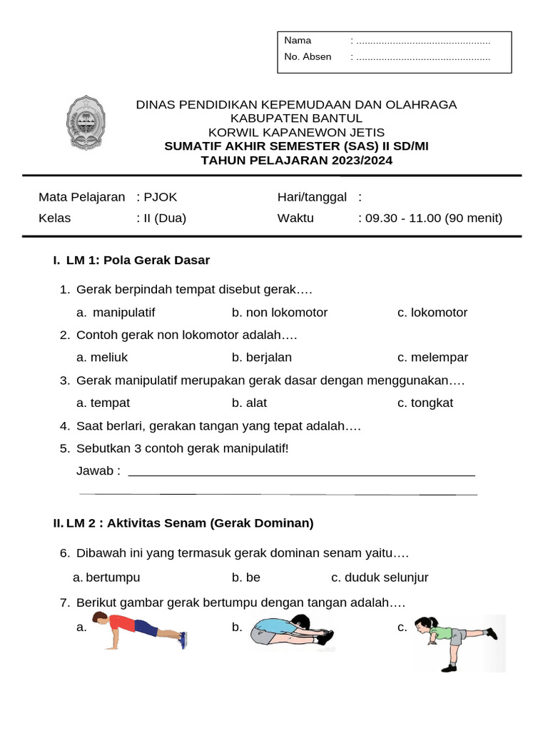 Soal Sas Pjok Kls 2 Sem 2 | PDF