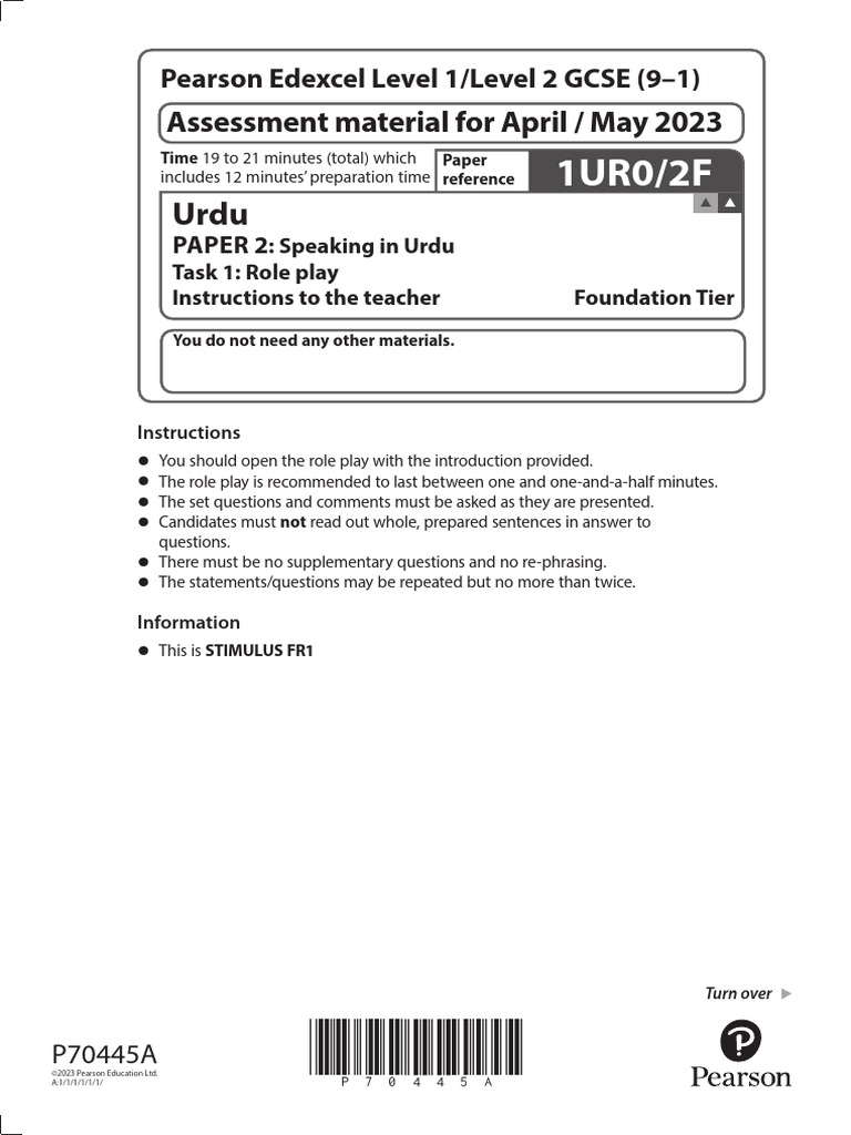 P70445 GCSE Urdu 1UR0 2F Teacher RPC | PDF | Teaching | Student Assessment And Evaluation