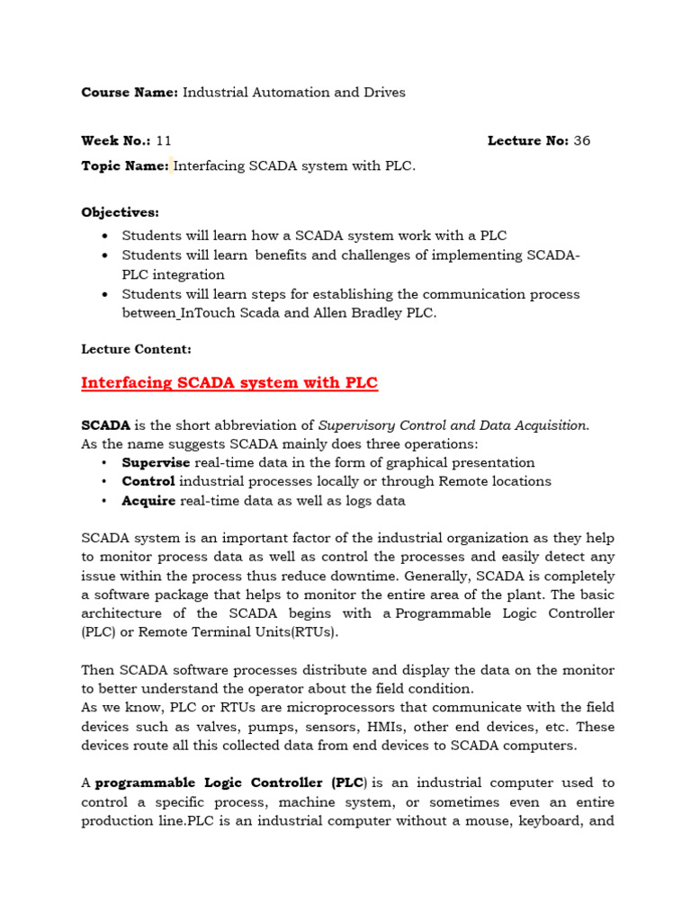 L36 - Theory Material - Interfacing SCADA System With PLC | PDF | Programmable Logic Controller ...