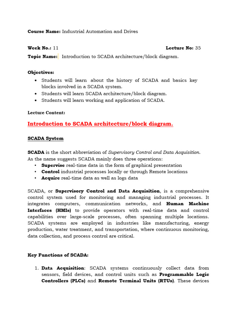 L35 - Theory Material - Introduction To SCADA Architecture - Block Diagram | PDF | Scada ...