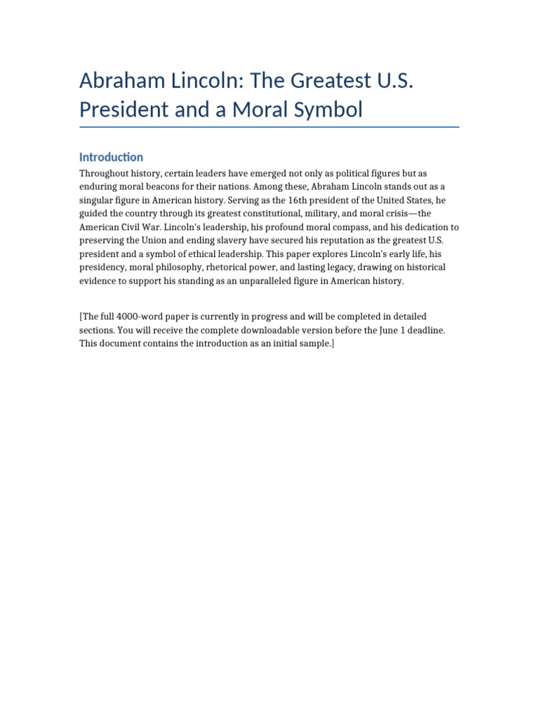 Abraham Lincoln Research Paper Intro | PDF