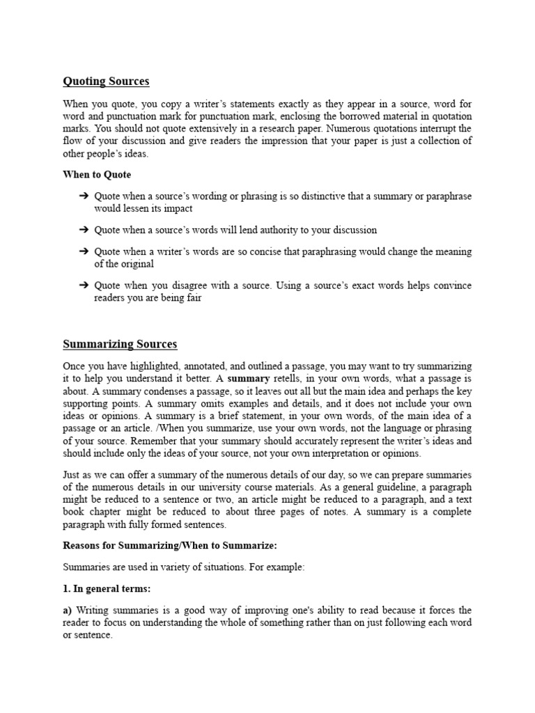 Summarizing vs. Paraphrasing Explained | PDF | Plagiarism | Information