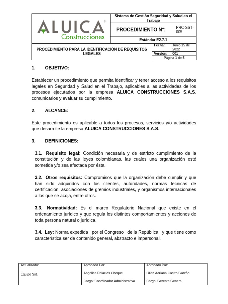 PRC-SST-005 Matriz de Requisitos Legales | PDF | Gobierno | Justicia