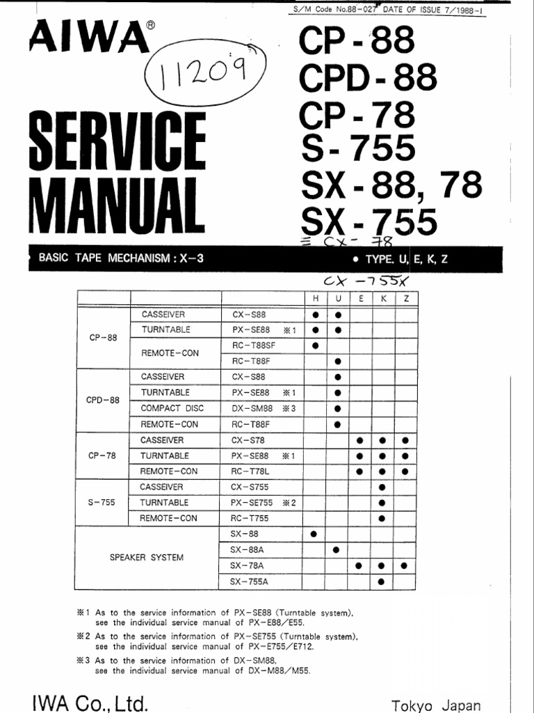 Aiwa cp-88 cpd-88 cp-78 s-755 sx-88 sx-78 sx-755 cx-78 cx-755 SM | PDF
