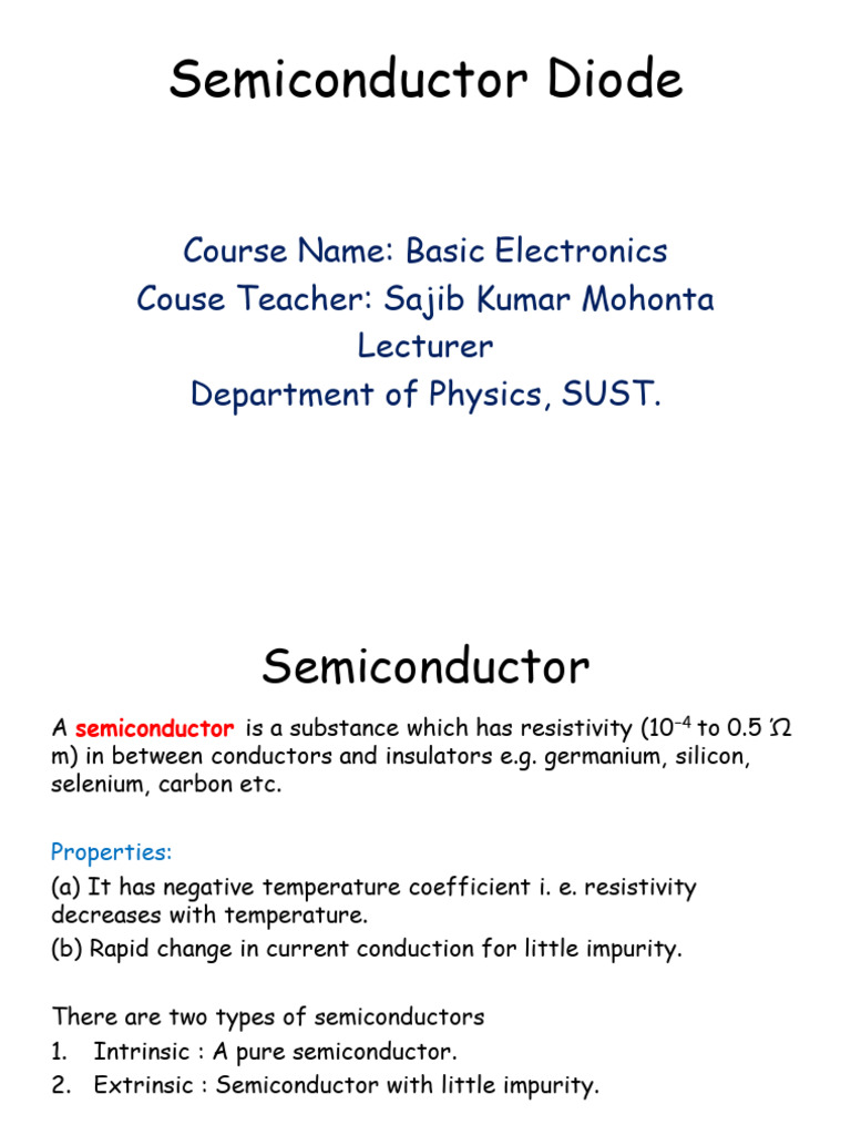 Semiconductor Diode | PDF | P–N Junction | Semiconductors
