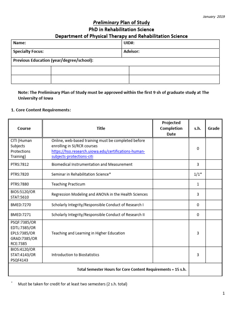Preliminary Plan of Study | PDF | Physical Therapy | Thesis