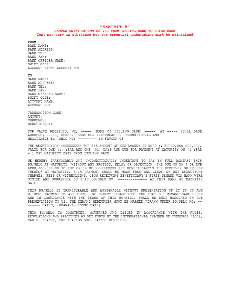 SBLC Verbiage Top Banks | PDF | Letter Of Credit | Banks