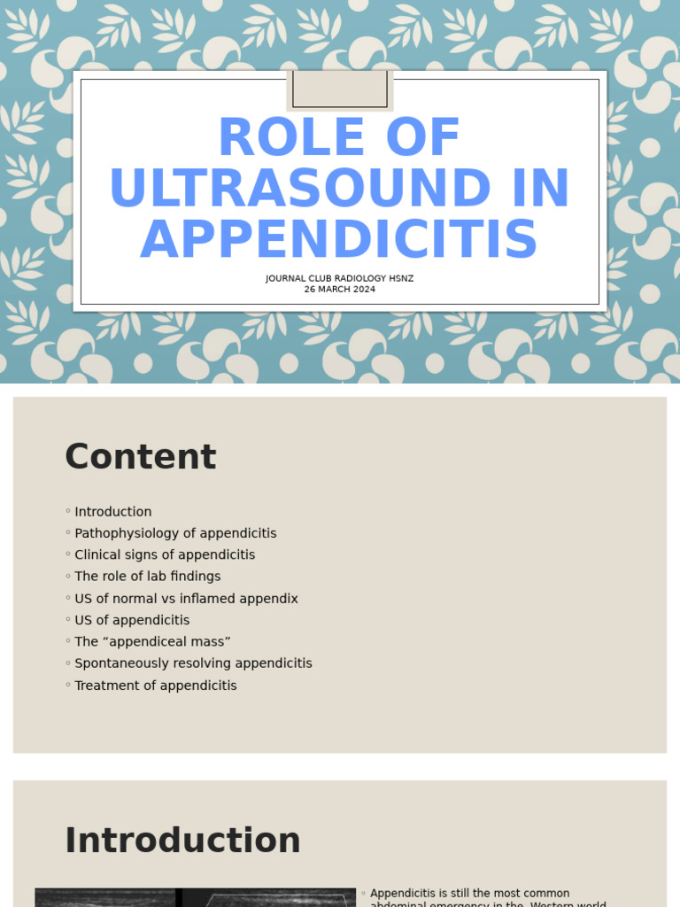 Role of US in Appendicitis | PDF | Medical Specialties | Clinical Medicine