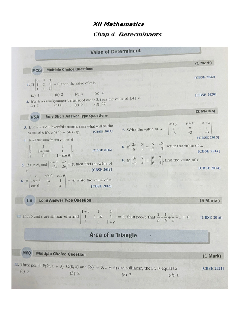 XII Maths Chap 4 Determinants | PDF