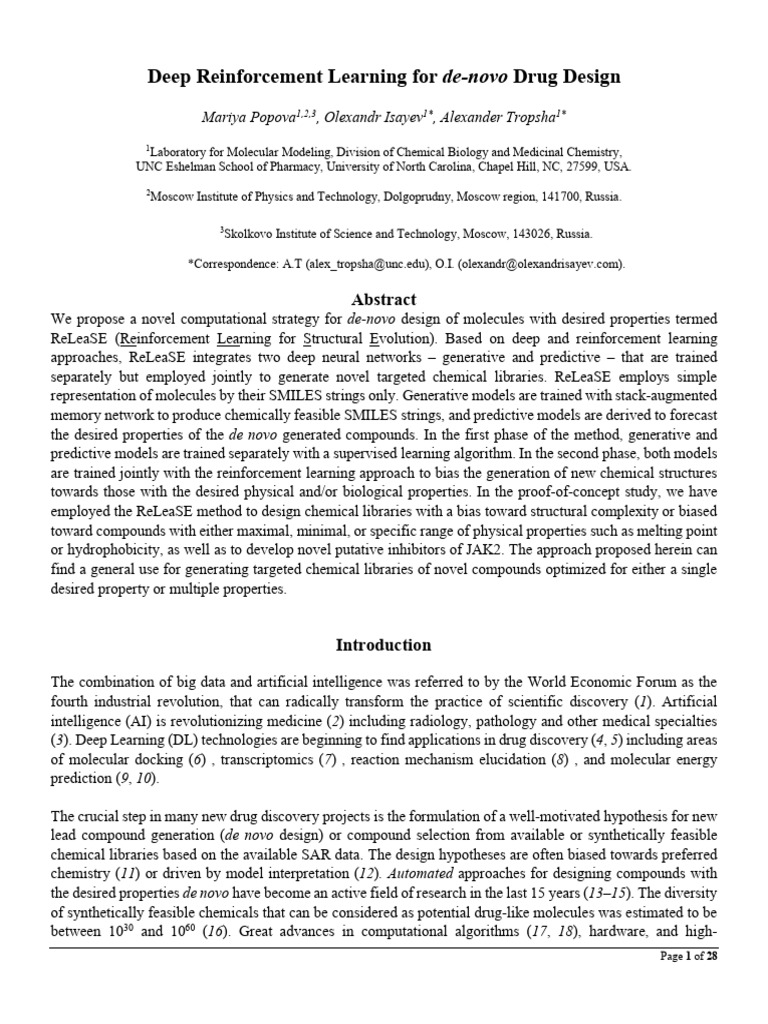Deep Reinforcement Learning For de Novo | PDF | Quantitative Structure–Activity Relationship