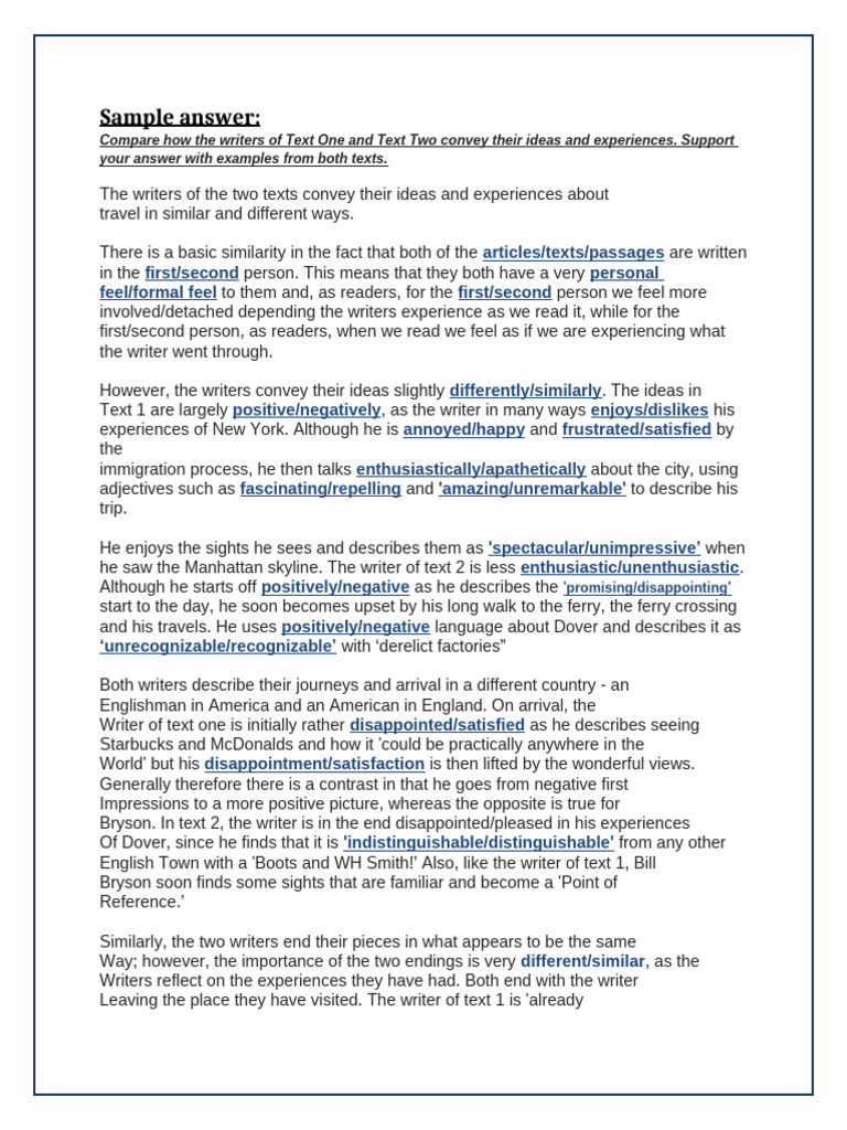 IGCSE Comparision Sample Answer | PDF | Proofreading | Ellipsis