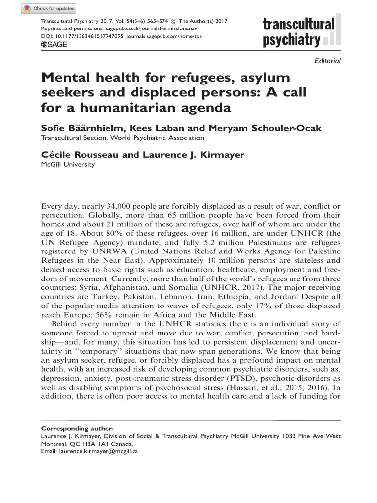 Baarnhielm Et Al 2017 Mental Health For Refugees Asylum Seekers and ...