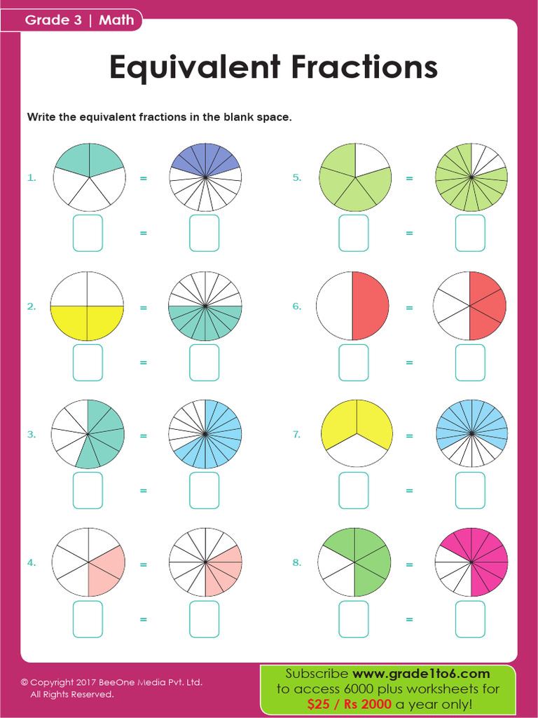 Equivalent Fractions Worksheet for 3rd Grade | PDF