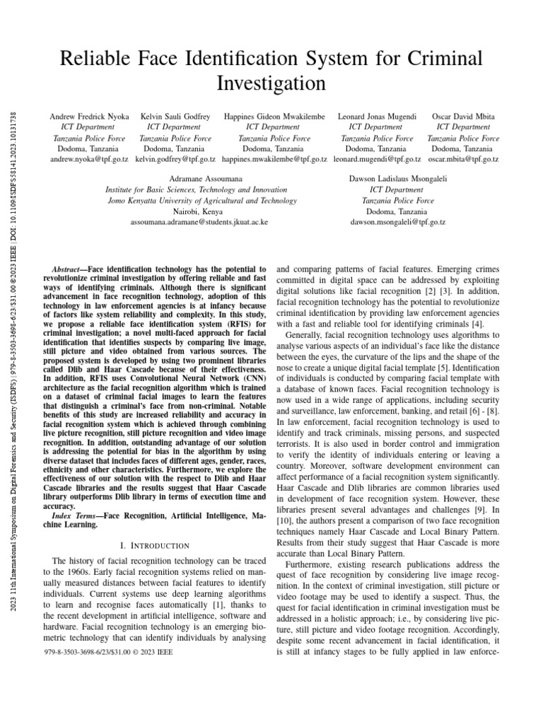 Reliable Face Identification System For Criminal | PDF | Computing
