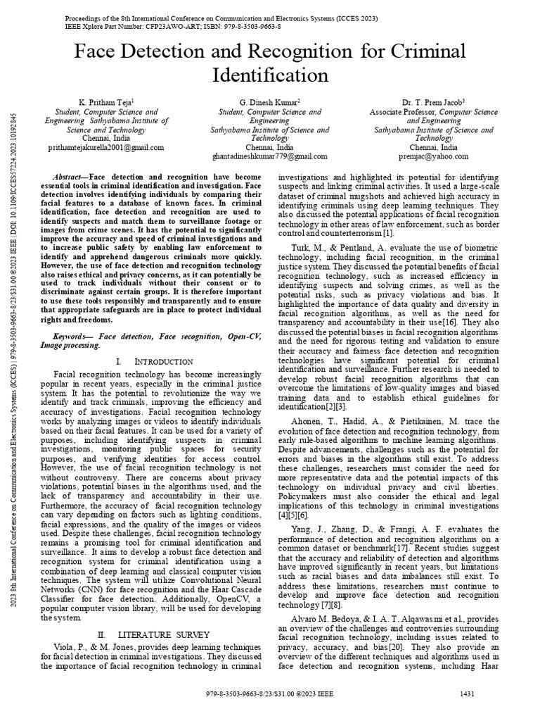 Face Detection And Recognition For Criminal Pdf Artificial Intelligence Intelligence Ai