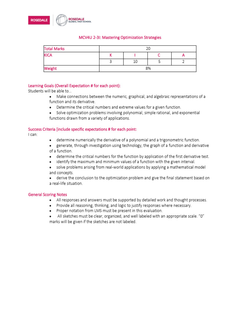 MCV4U 2-3I - Mastering Optimization Strategies | PDF | Function (Mathematics) | Mathematical ...