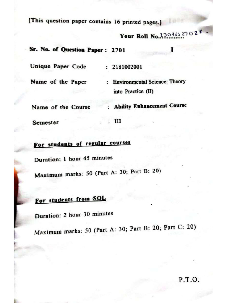 EVS Question Paper 2025 | PDF