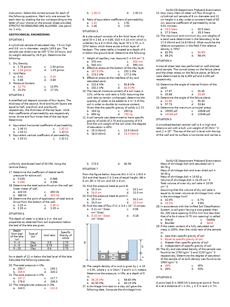HGE Preboard Examination 2024 | PDF | Density | Fluid Dynamics