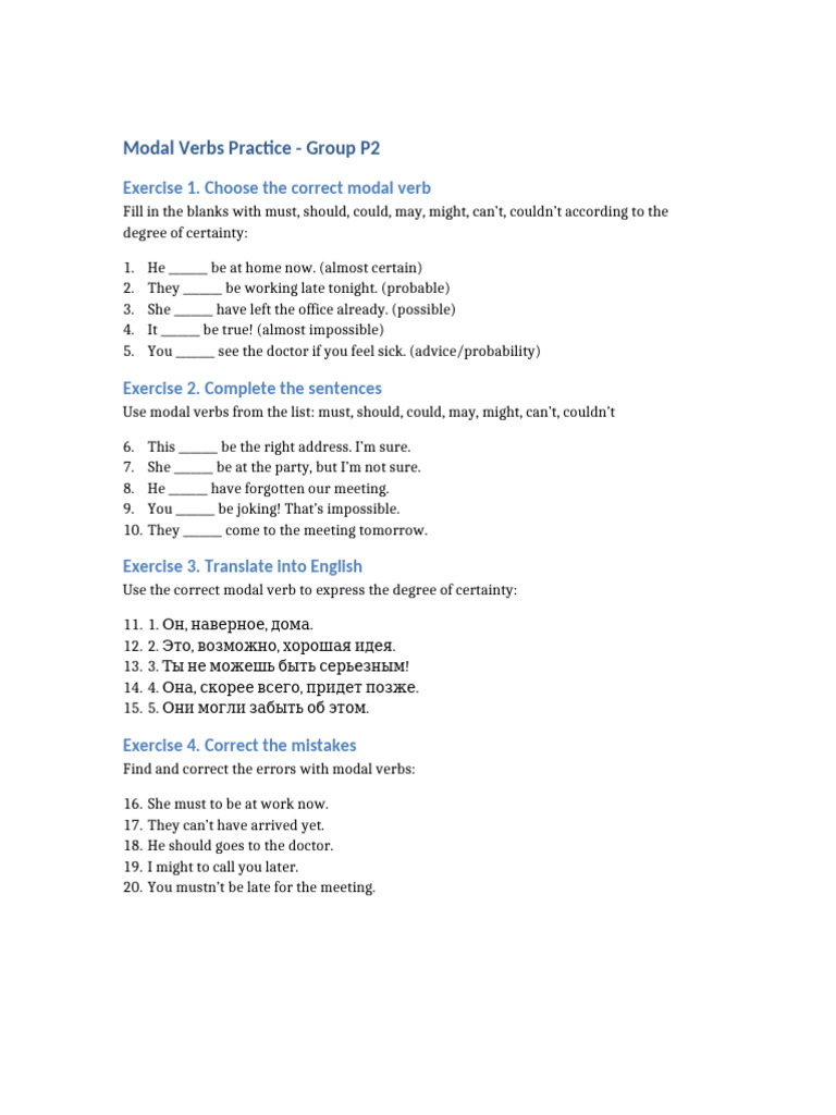 Modals Exercises P2 | PDF