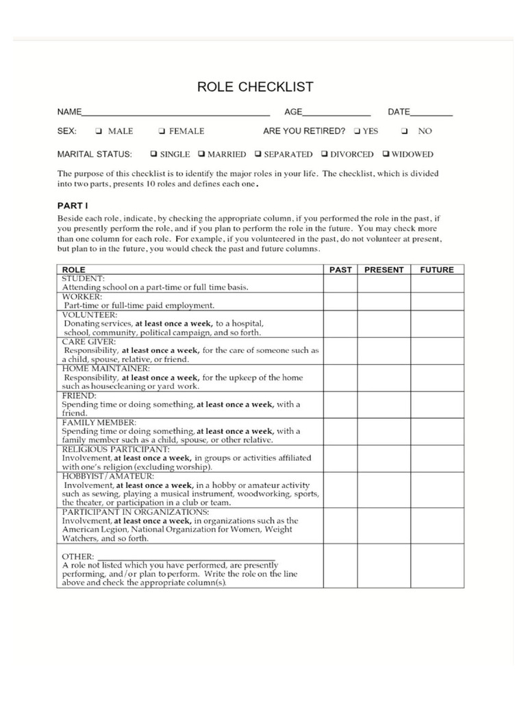 OT Role Checklist | PDF