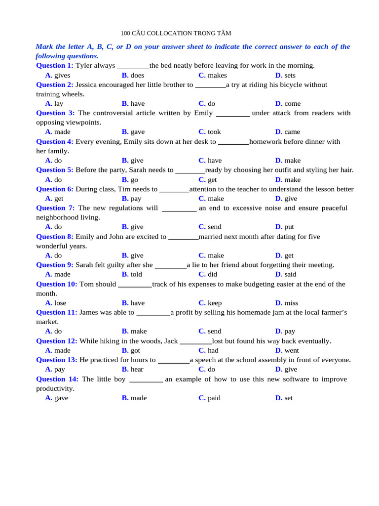Collocations Practice Exercises | PDF