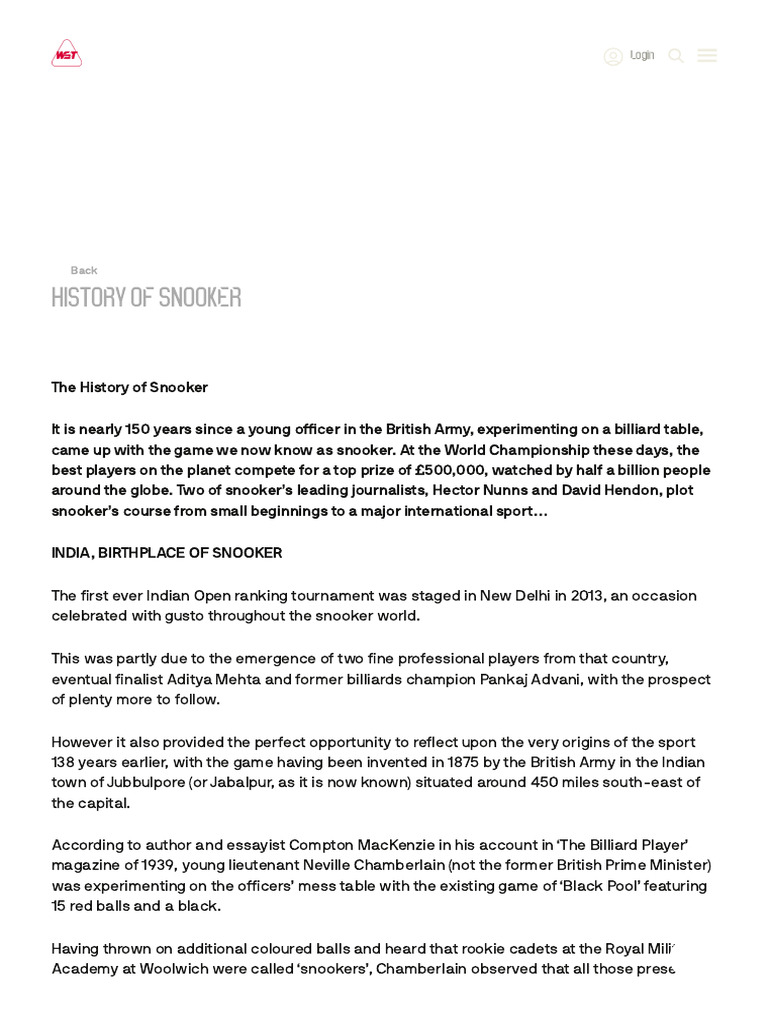Origins and Evolution of Snooker | PDF | Snooker | Pub Games