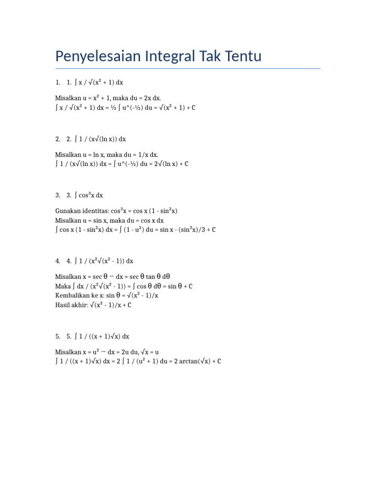 Penyelesaian Integral Tak Tentu | PDF