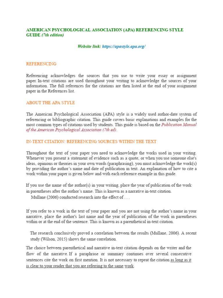 APA Referencing Style Guide (7th Edition) | PDF | Apa Style | Citation