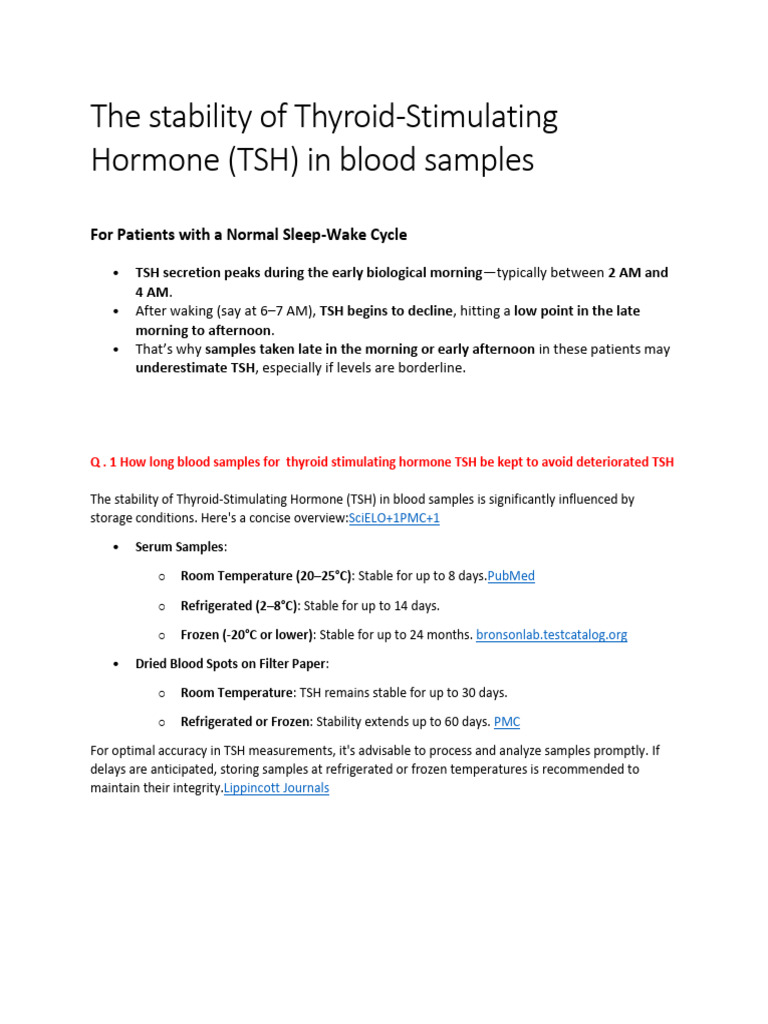 The Stability of Thyroid-Stimulating Hormone (TSH) in Blood Samples ...