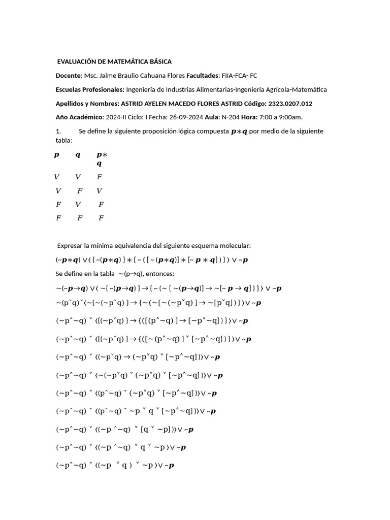 Evaluación de Matemática Básica | PDF | Sintaxis (Lógica) | Matemáticas