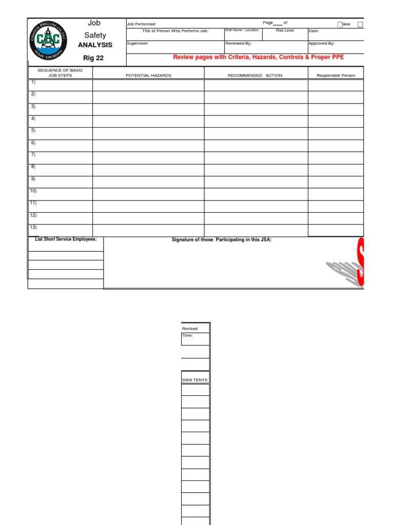 JSA Blank 2011 | PDF | Personal Protective Equipment | Prevention