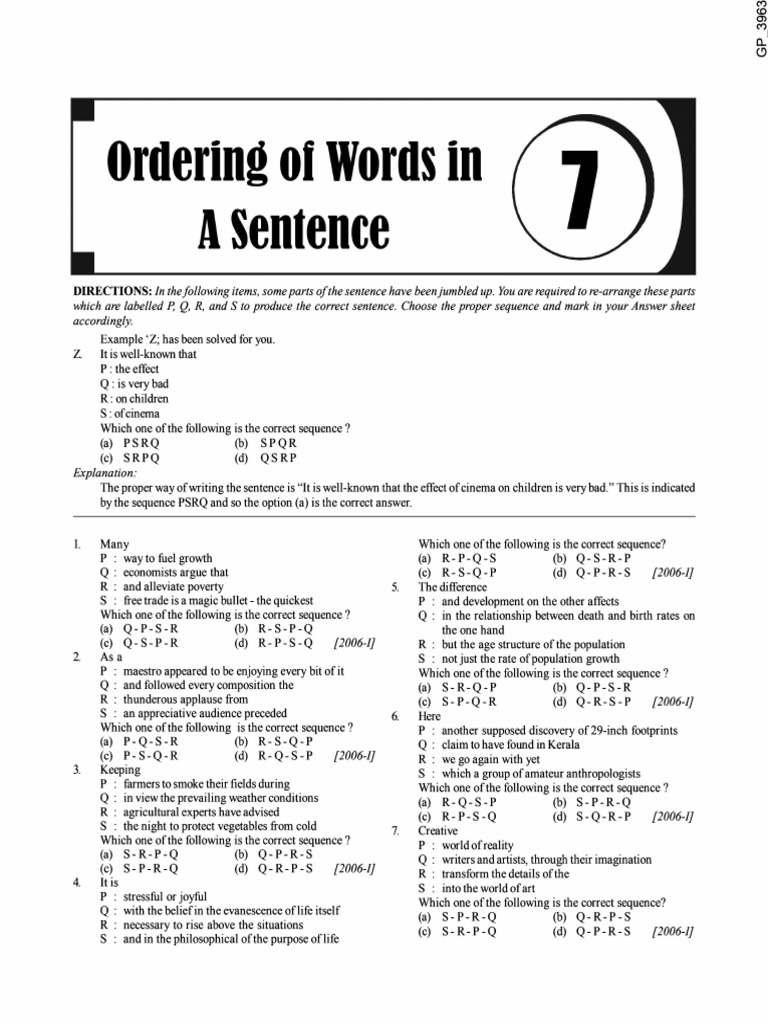 Oredering of Words in Sentence Disha | PDF