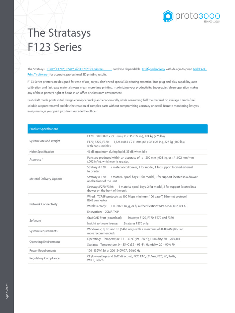Proto3000 Stratasys F123 Series Product Brochure 1 | PDF | 3 D Printing ...