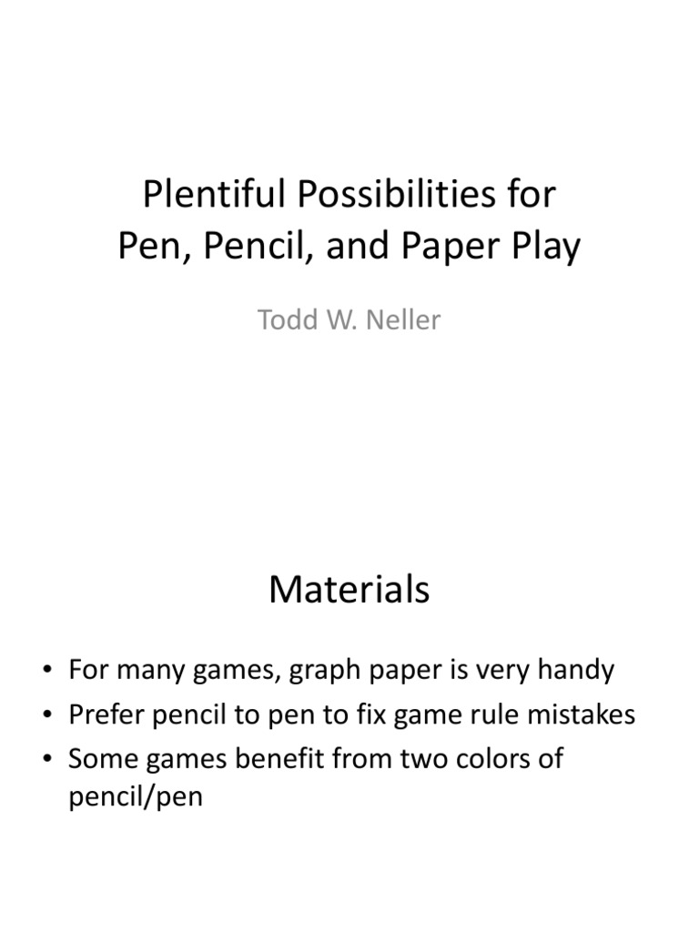 Pen and Paper Play | PDF | Leisure Activities | Games Of Mental Skill