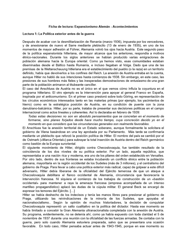 Expansionismo Alemán - Acontecimientos | PDF | Alemania nazi | Adolf Hitler