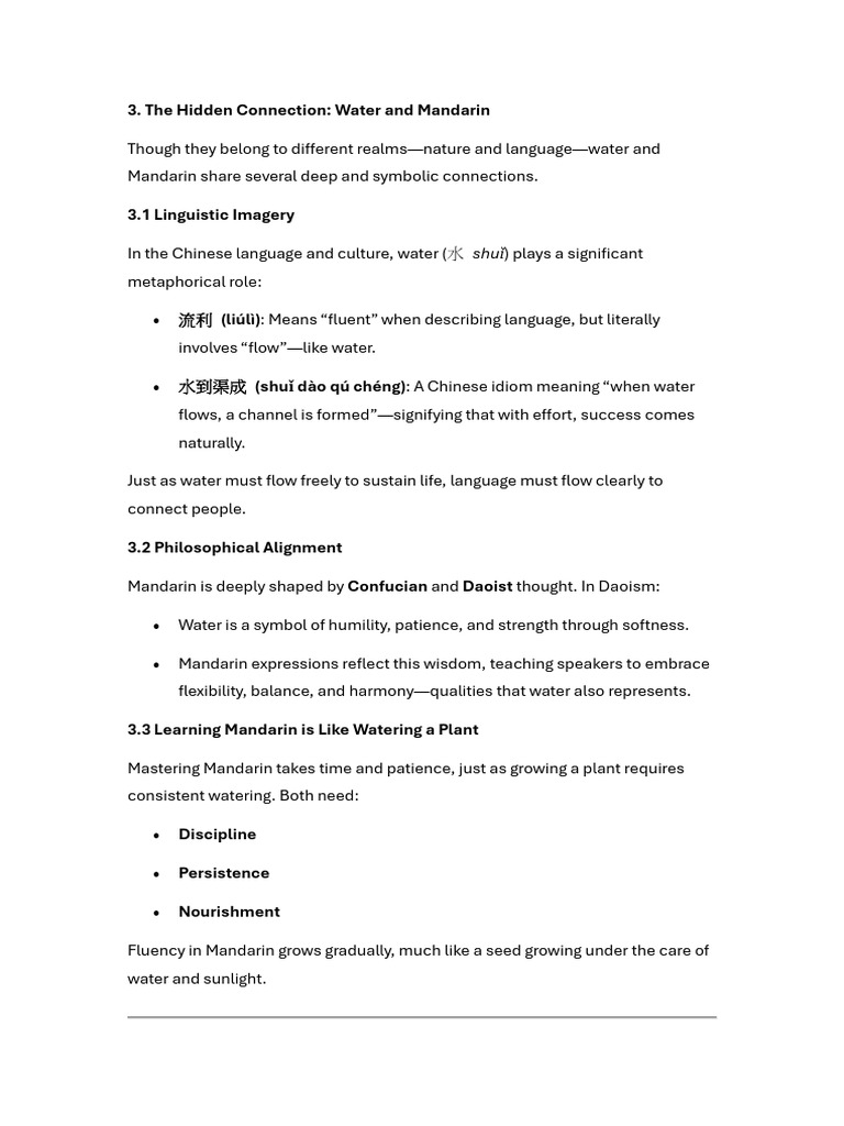 The Hidden Connection Water and Mandarin Chinese | PDF | Mandarin ...