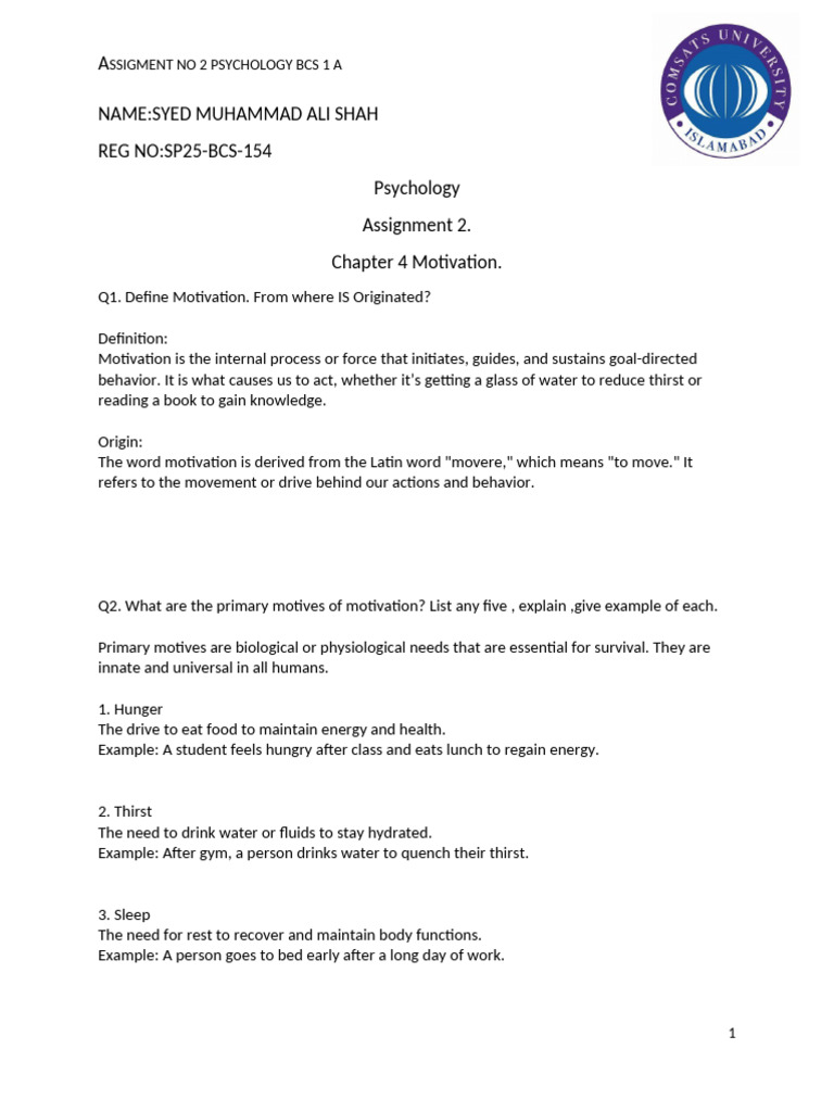 Bcs Ali Assignmnt 2 Psgyc | PDF | Motivational | Motivation