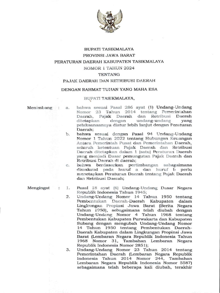 Perda Nomor 1 Tahun 2024 - Compressed | PDF