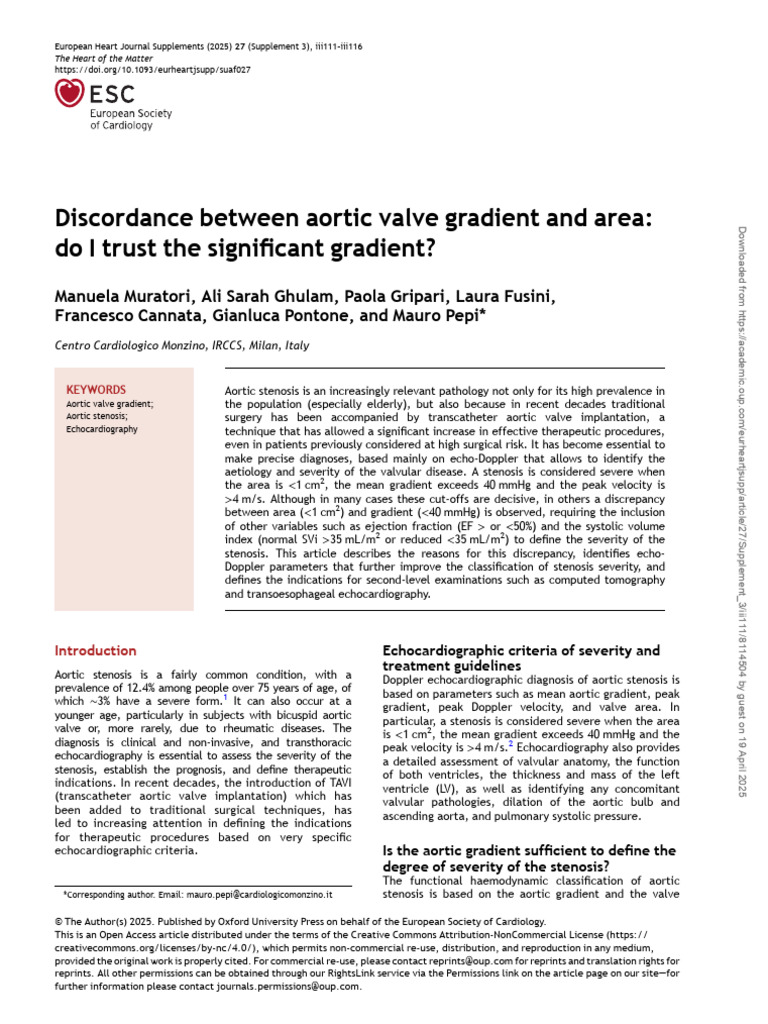 Av Disc Grad - Ehjsupll.review | PDF | Echocardiography | Heart Valve