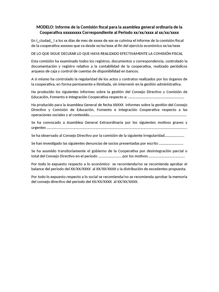 MODELO Informe ComisiÃ N Fiscal para AO | PDF