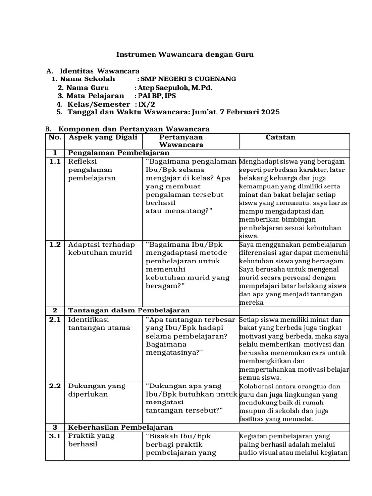 Instrumen Wawancara ATEP SAEPULOH | PDF