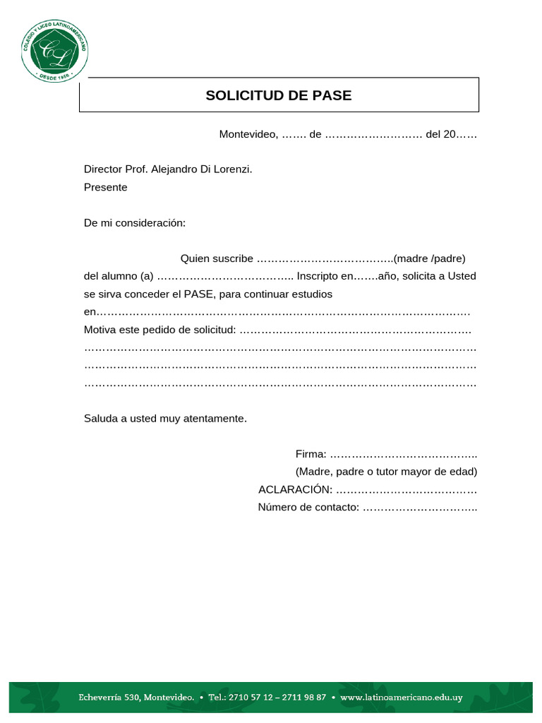 Solicitud de Pase | PDF